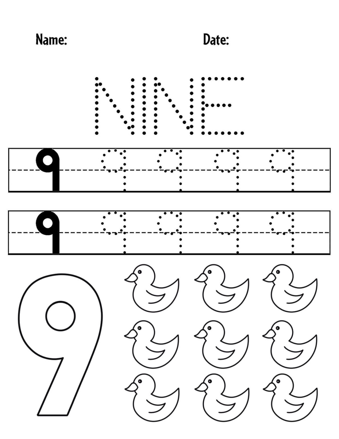 FREE Number 9 Worksheets for Preschool ⋆ The Hollydog Blog