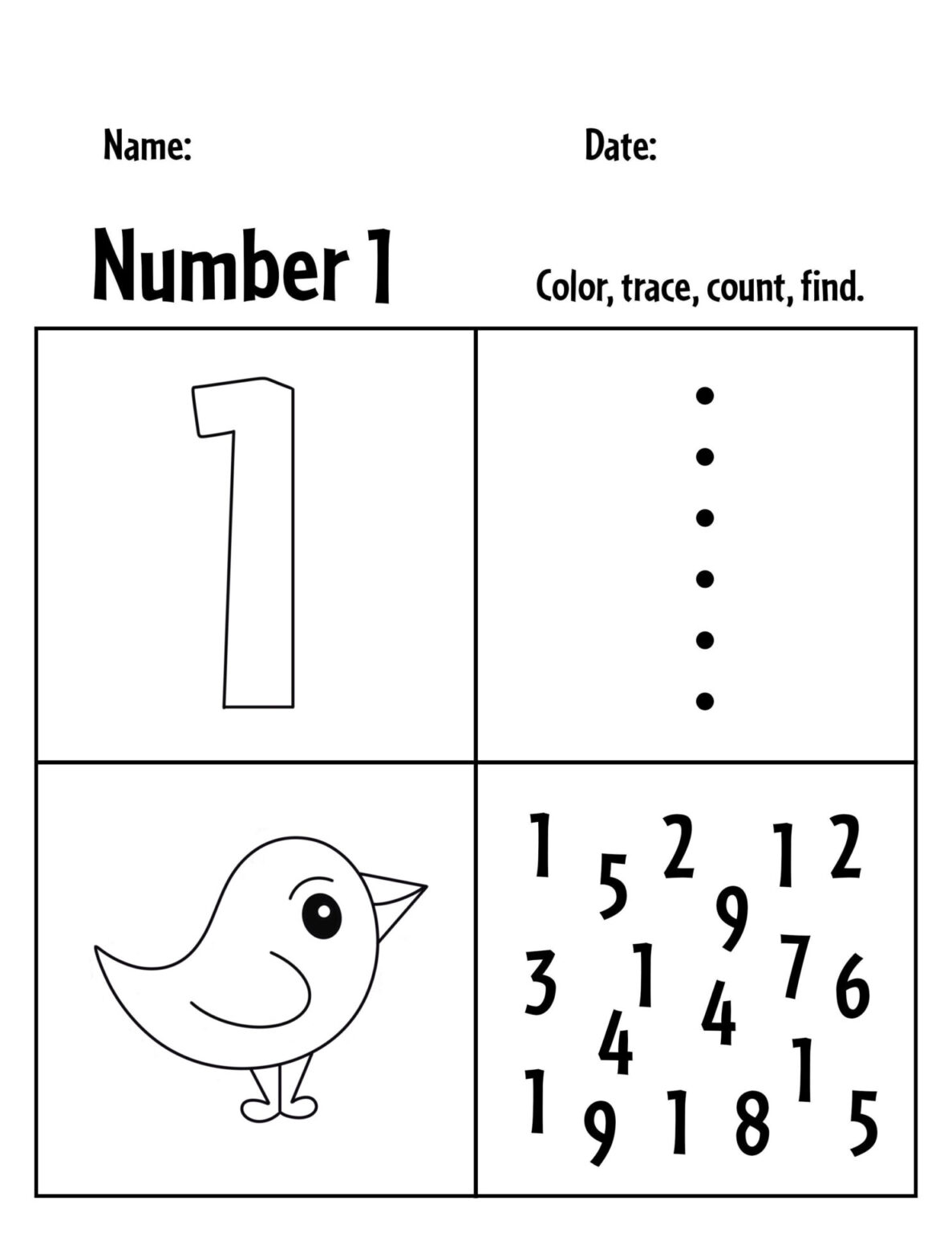 FREE Number 1 Worksheets for Preschool ⋆ The Hollydog Blog