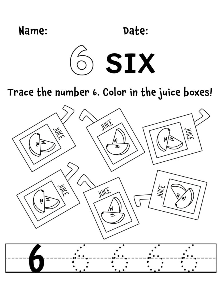 FREE Number 6 Worksheets for Preschool ⋆ The Hollydog Blog