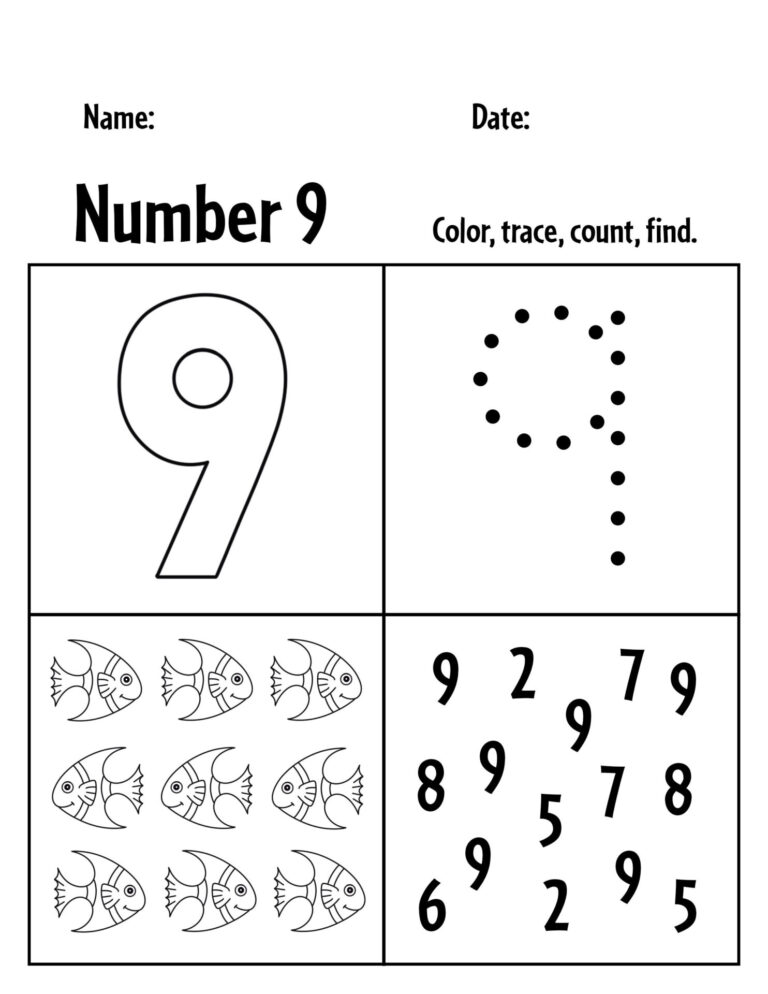 FREE Number 9 Worksheets for Preschool ⋆ The Hollydog Blog