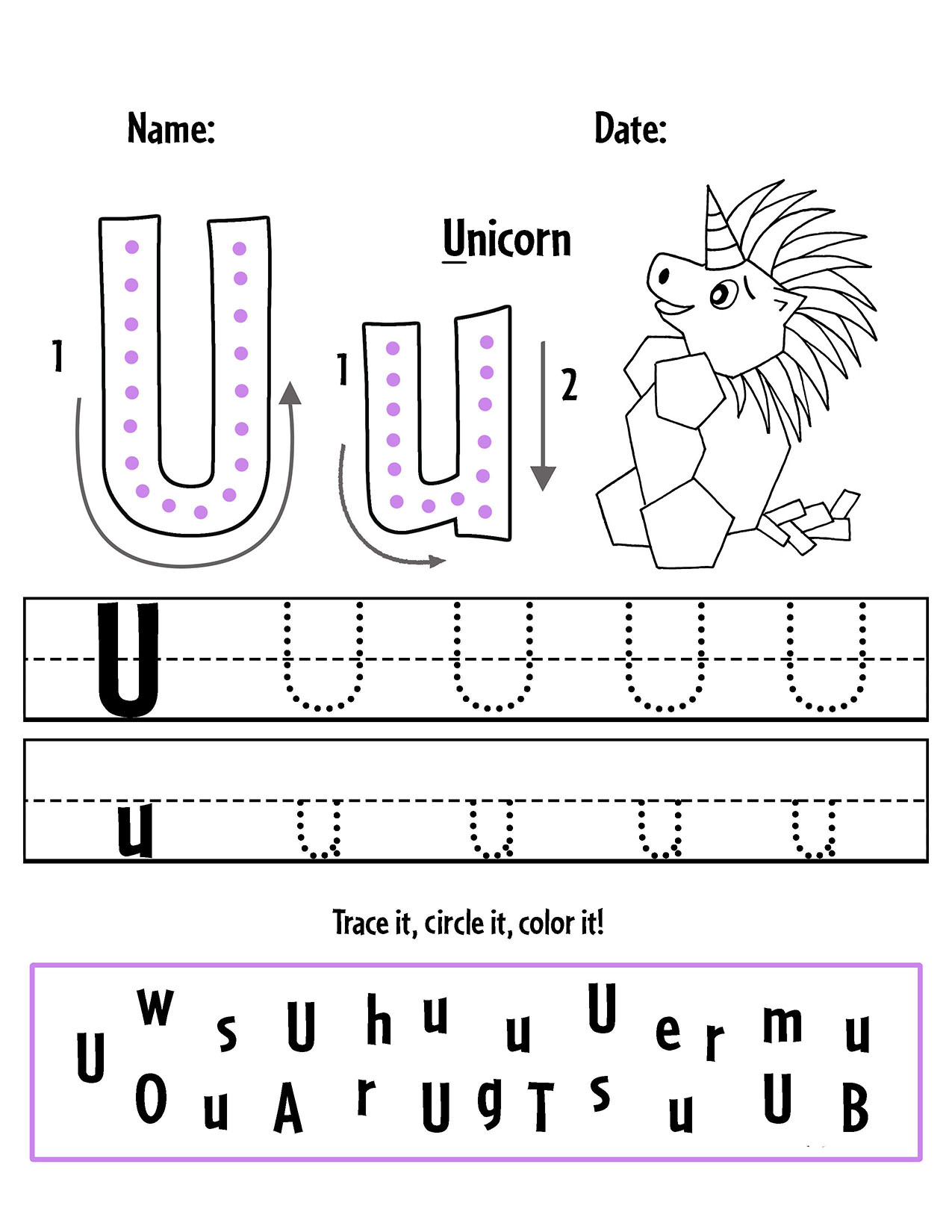 Free Unicorn Worksheets for Preschool (Plus Unicorn Head Templates!) ⋆ ...