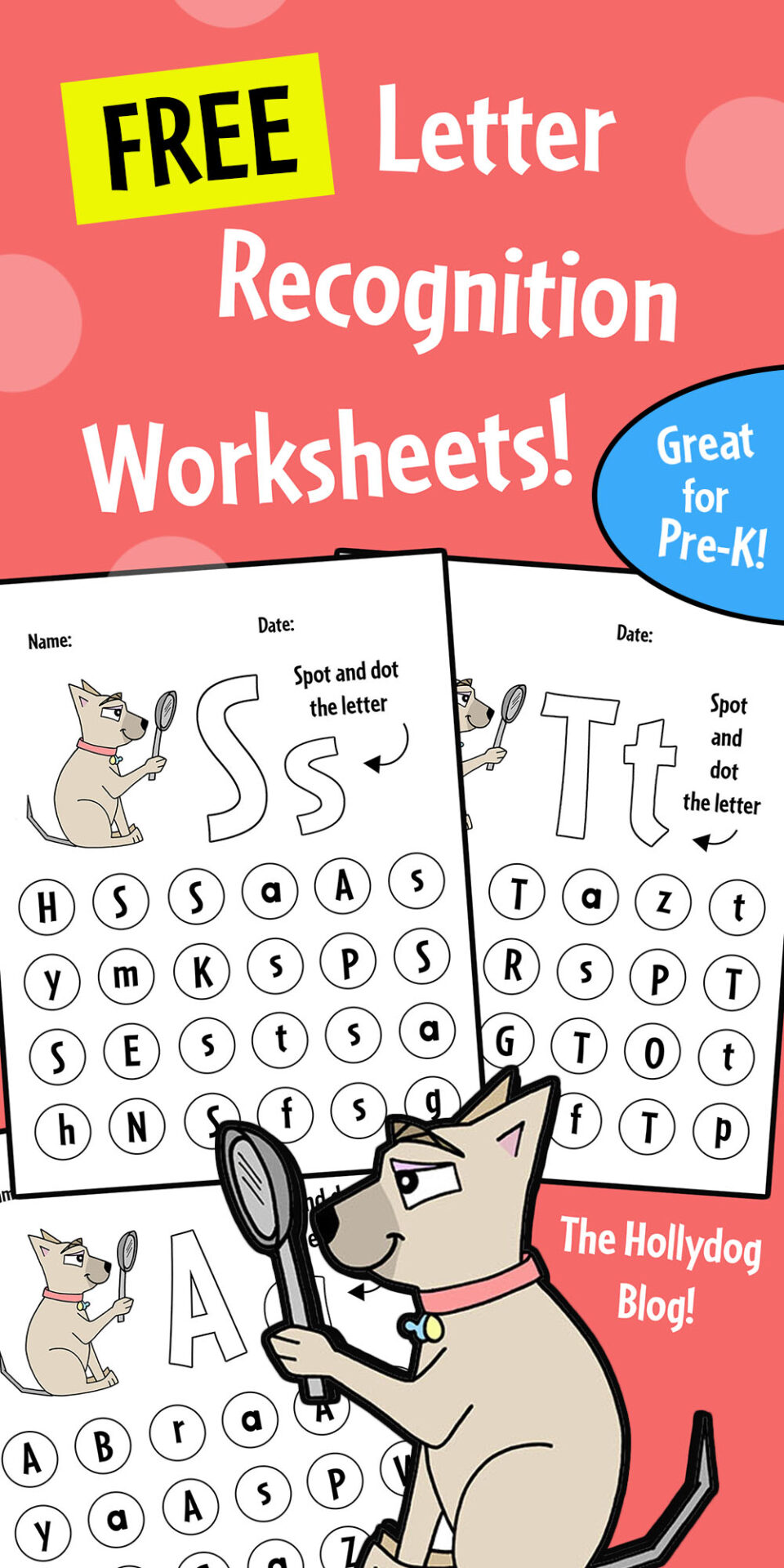 Free Letter Recognition Worksheets for Preschool! ⋆ The Hollydog Blog