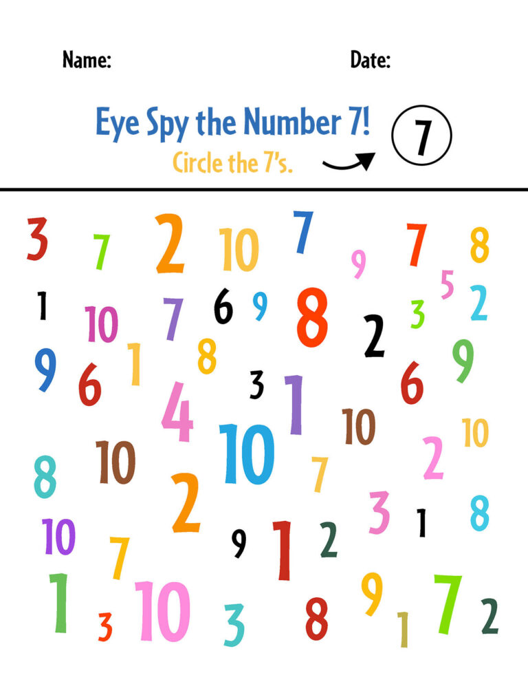 FREE Number 7 Worksheets for Preschool ⋆ The Hollydog Blog
