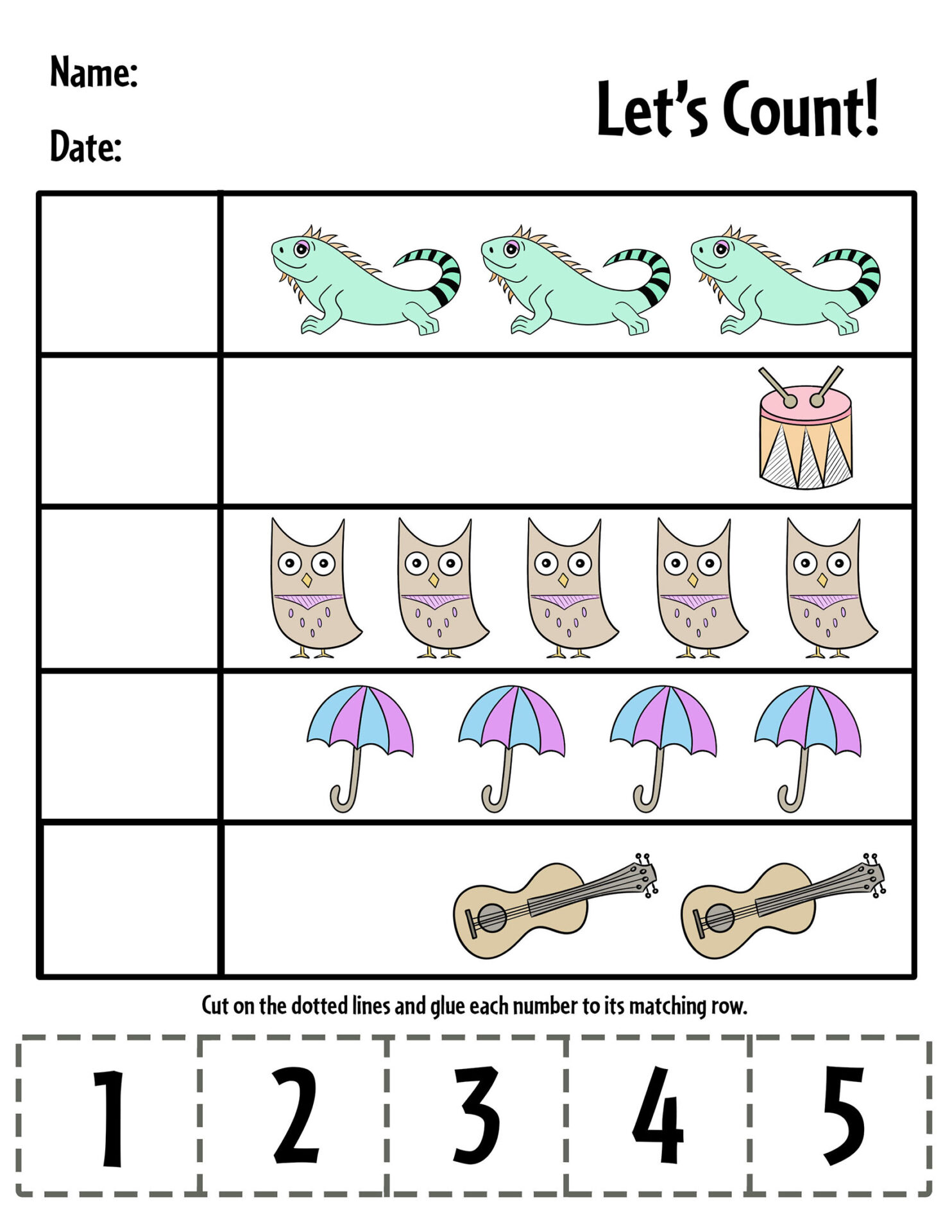 Cut and Paste Numbers 1-5 Worksheets for Preschool ⋆ The Hollydog Blog