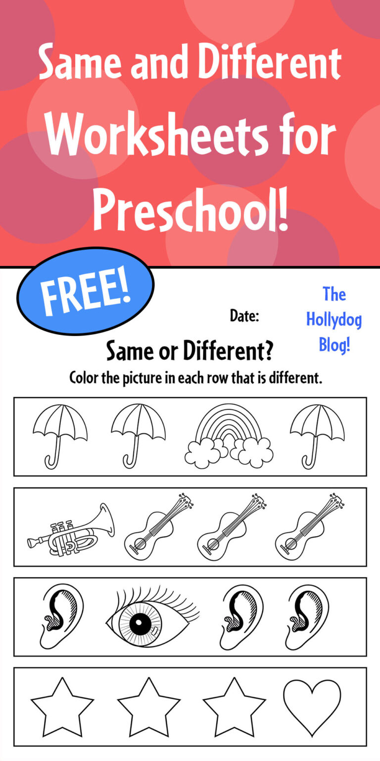 FREE Same and Different Worksheets for Preschool ⋆ The Hollydog Blog