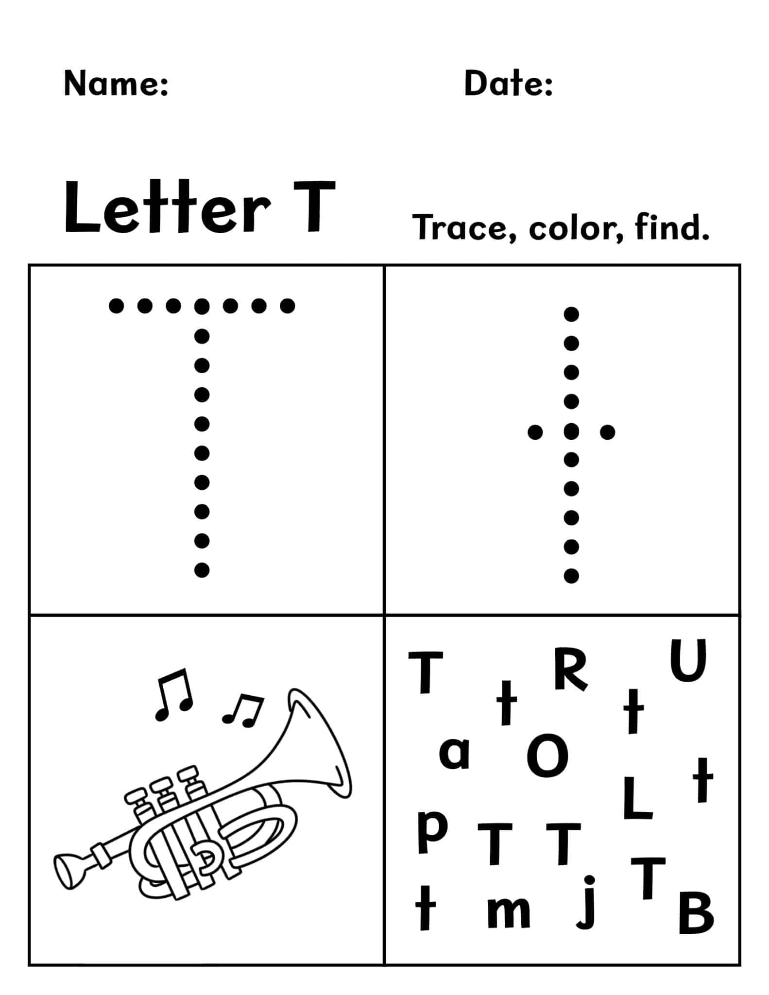 FREE Letter T Worksheets for Preschool ⋆ The Hollydog Blog