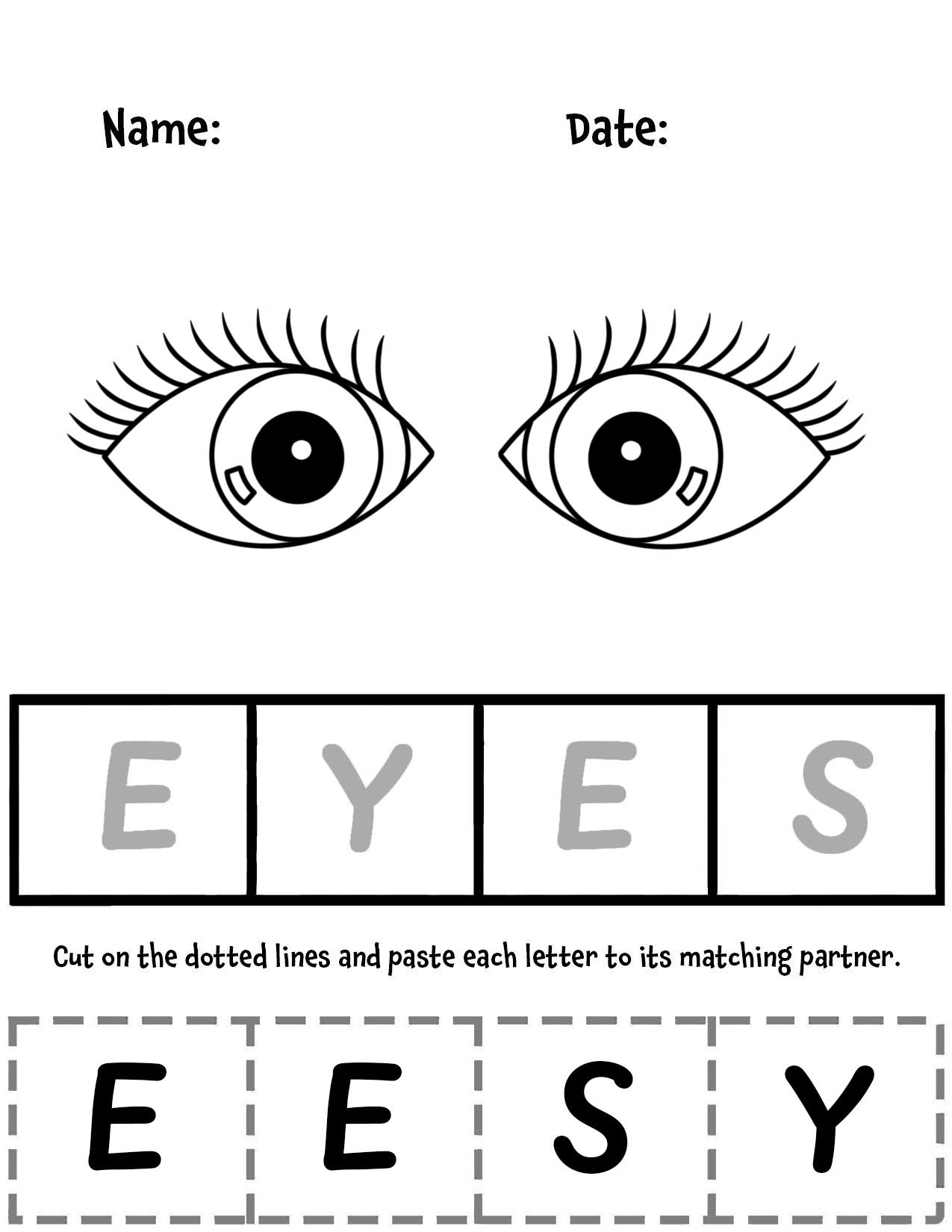 Free Letter Matching Cut and Paste Worksheets for Pre-K ⋆ The Hollydog Blog