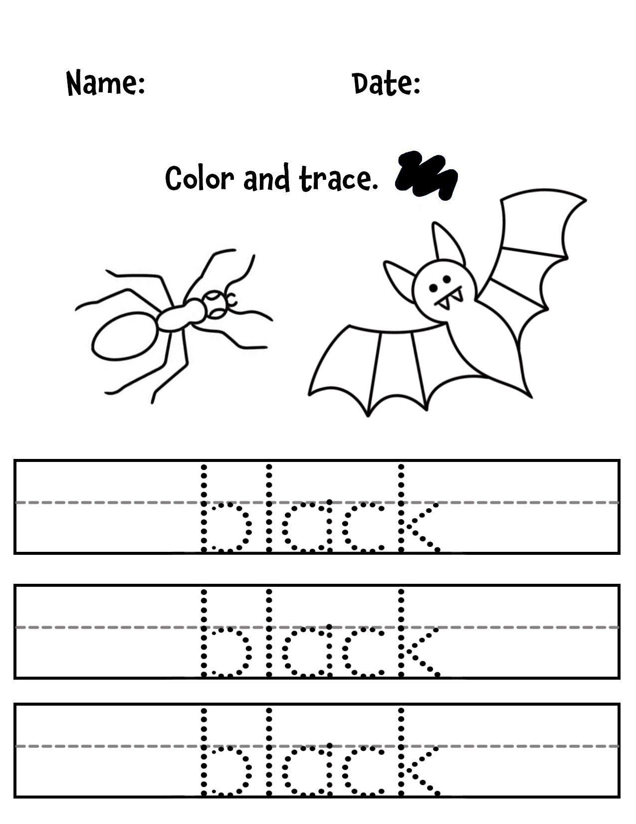 Free Black Worksheets for Preschool (Color Learning) ⋆ The Hollydog Blog