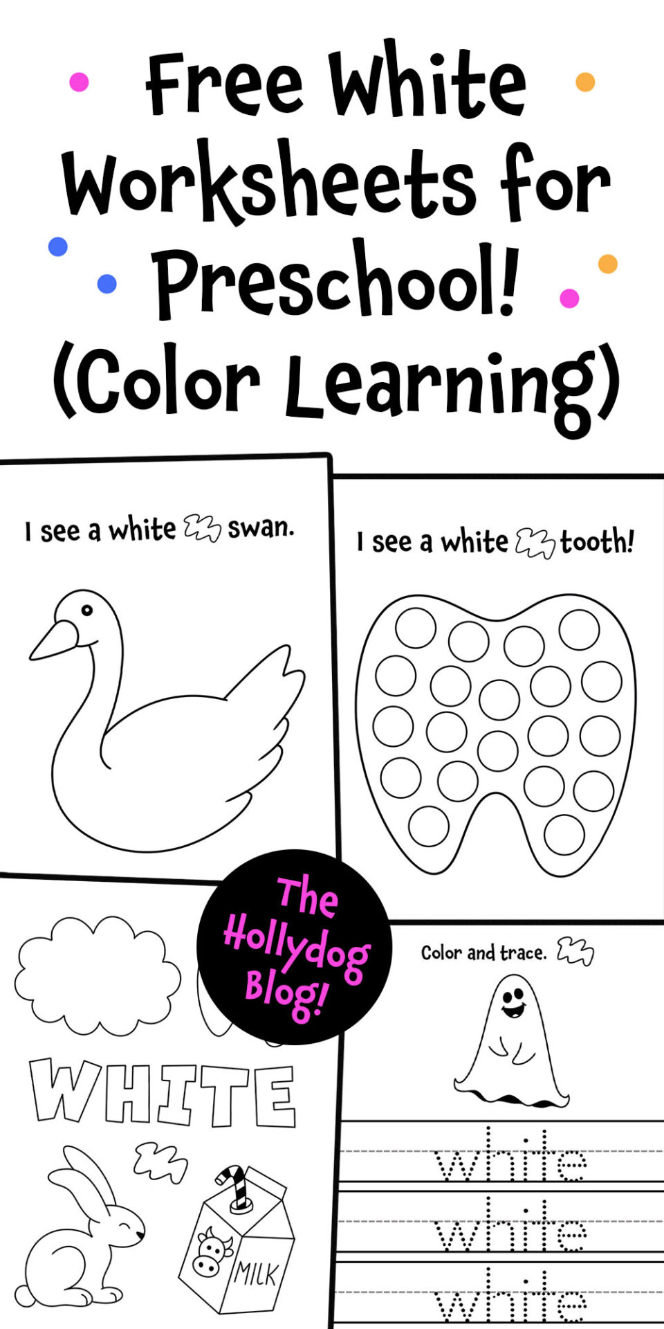 Free White Worksheets for Preschool (Color Learning) ⋆ The Hollydog Blog