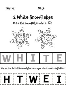 Free White Worksheets for Preschool (Color Learning) ⋆ The Hollydog Blog