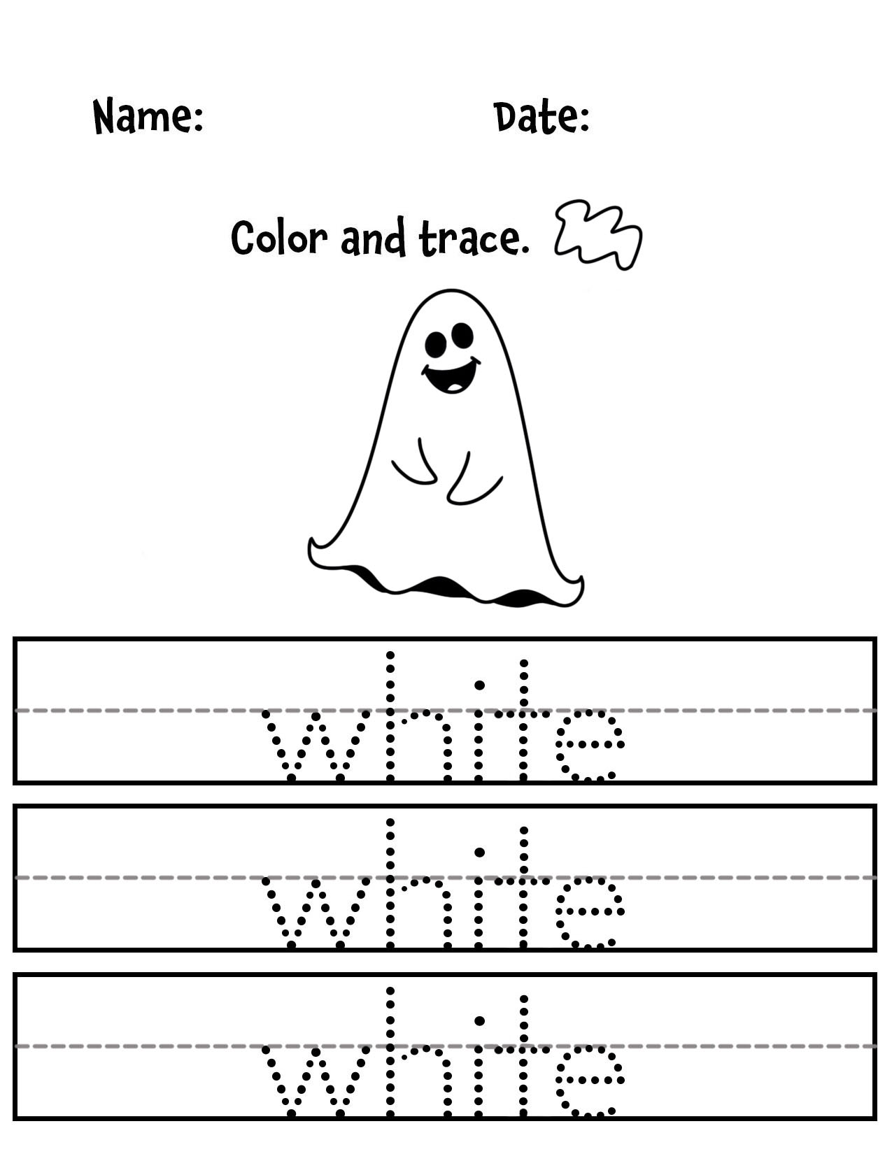 Free White Worksheets for Preschool (Color Learning) ⋆ The Hollydog Blog