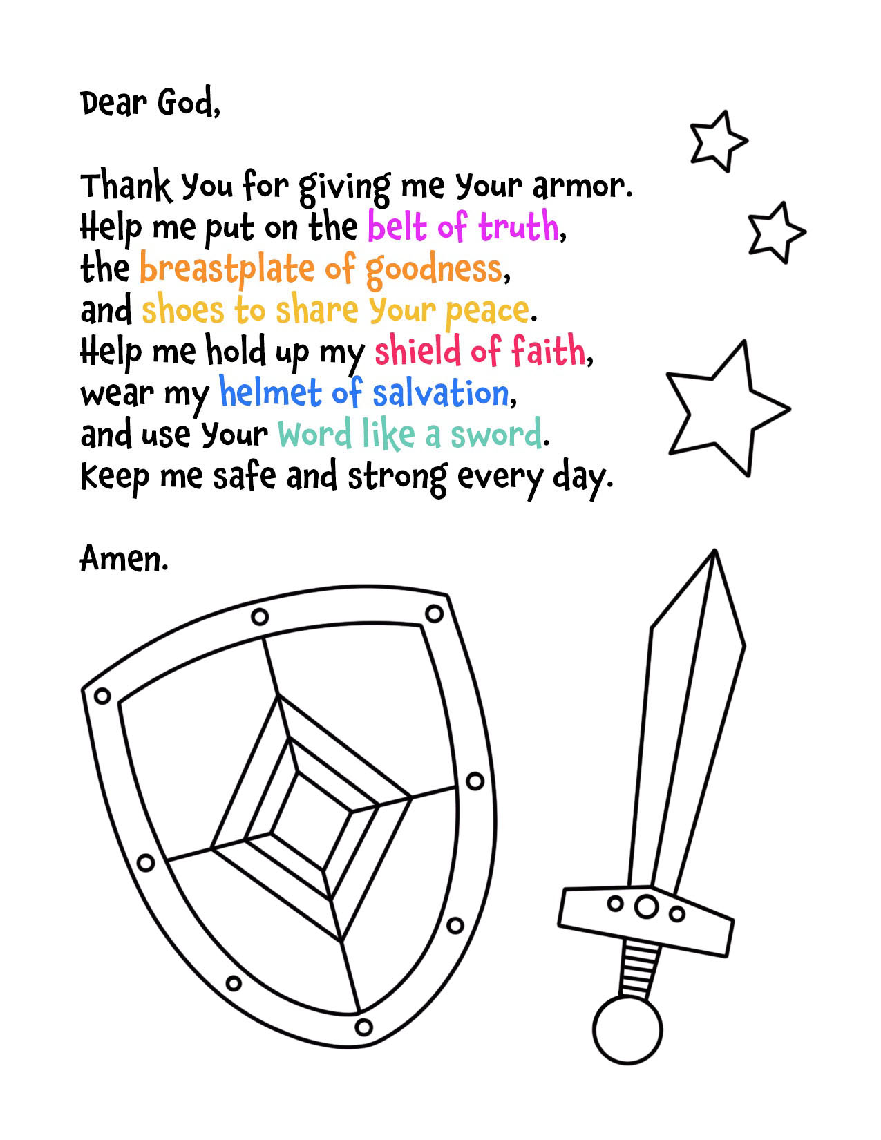 Free Armor of God Coloring Pages for Kids! ⋆ The Hollydog Blog