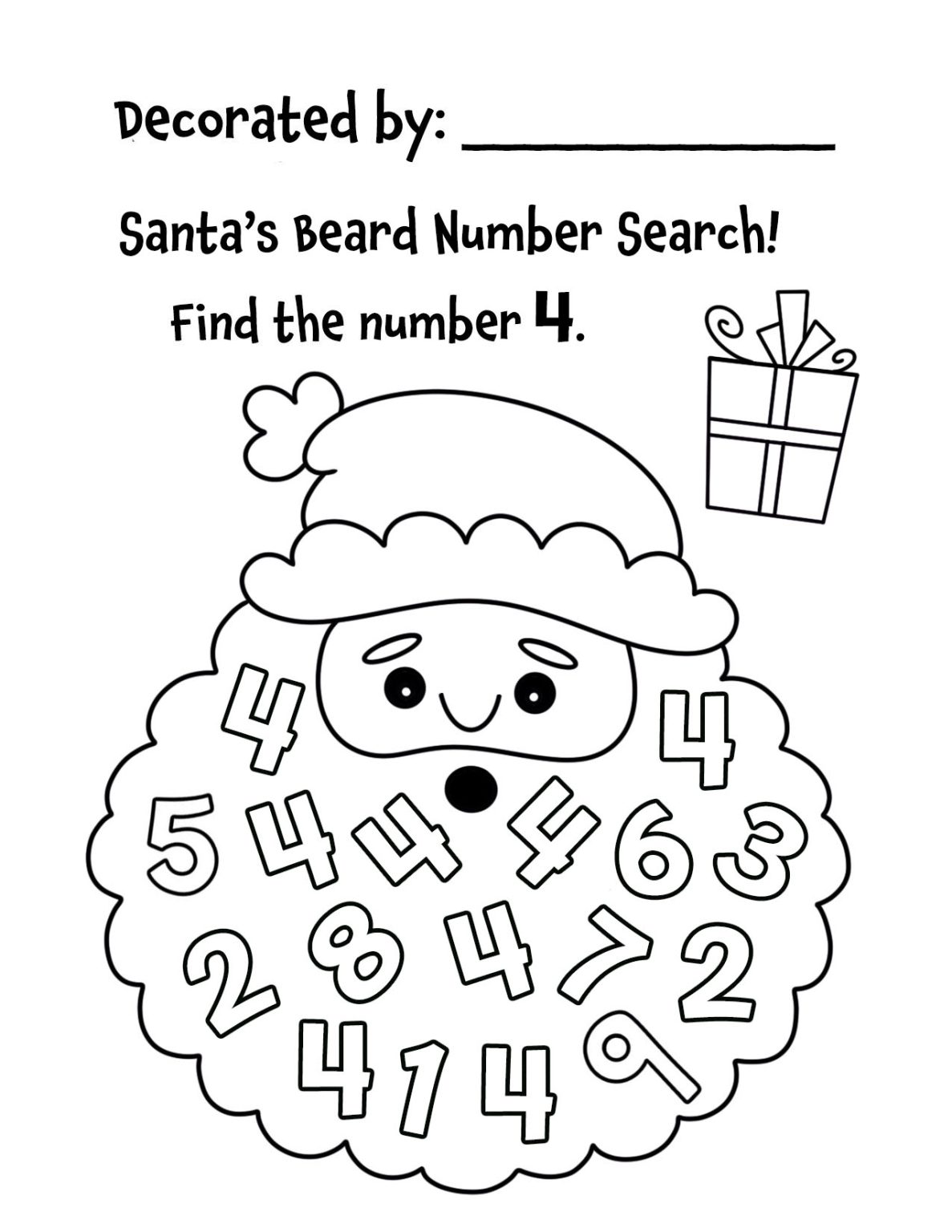 Free Santa’s Beard Number Search Printable for Preschool ⋆ The Hollydog ...