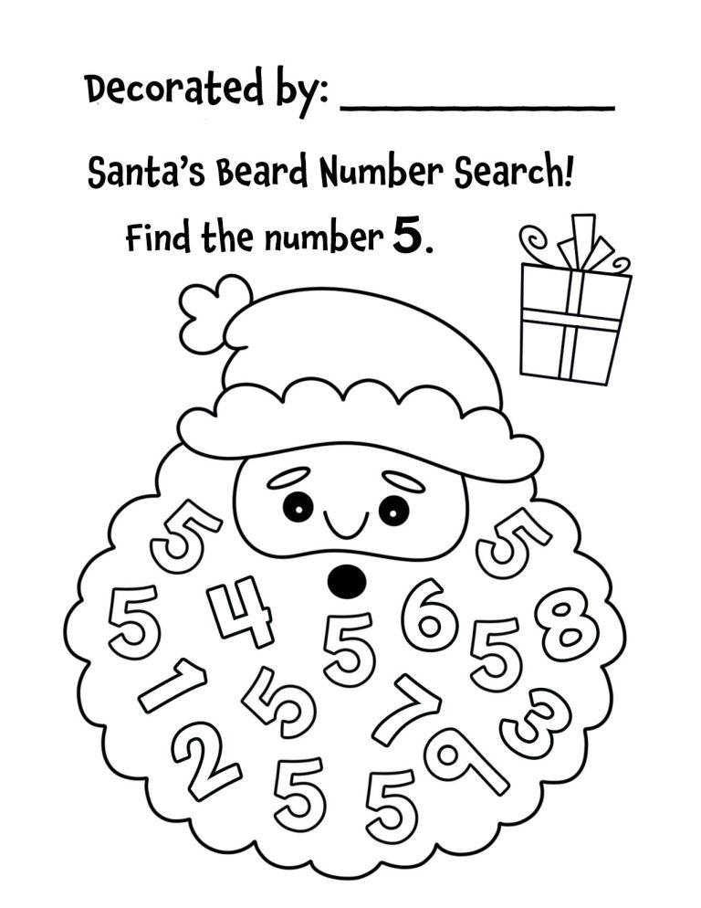 Free Santa’s Beard Number Search Printable for Preschool ⋆ The Hollydog ...