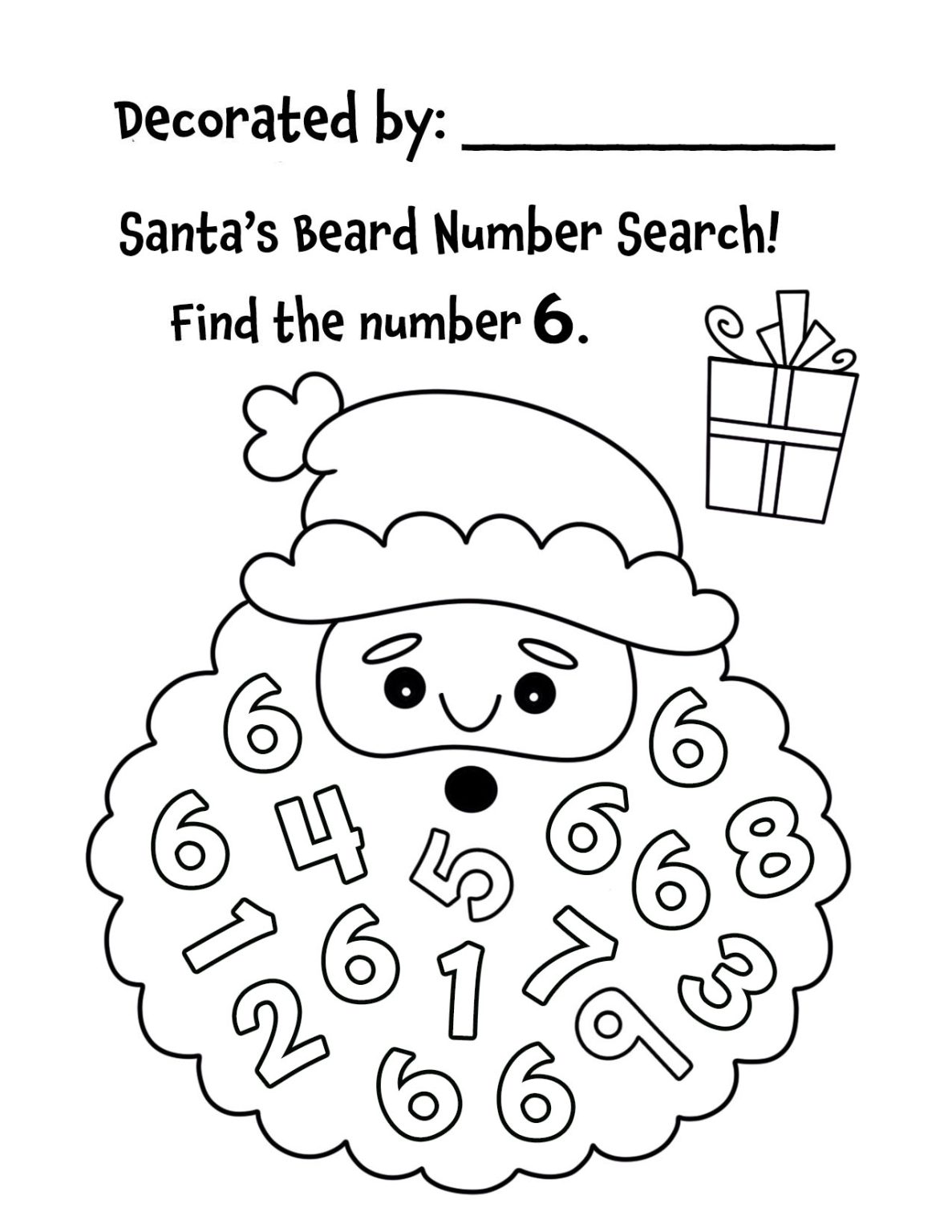 Free Santa’s Beard Number Search Printable for Preschool ⋆ The Hollydog ...