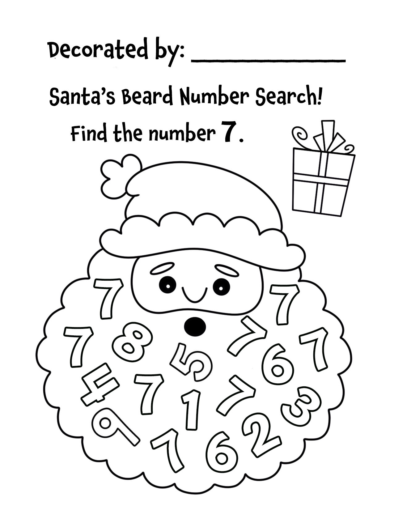 Free Santa’s Beard Number Search Printable for Preschool ⋆ The Hollydog ...