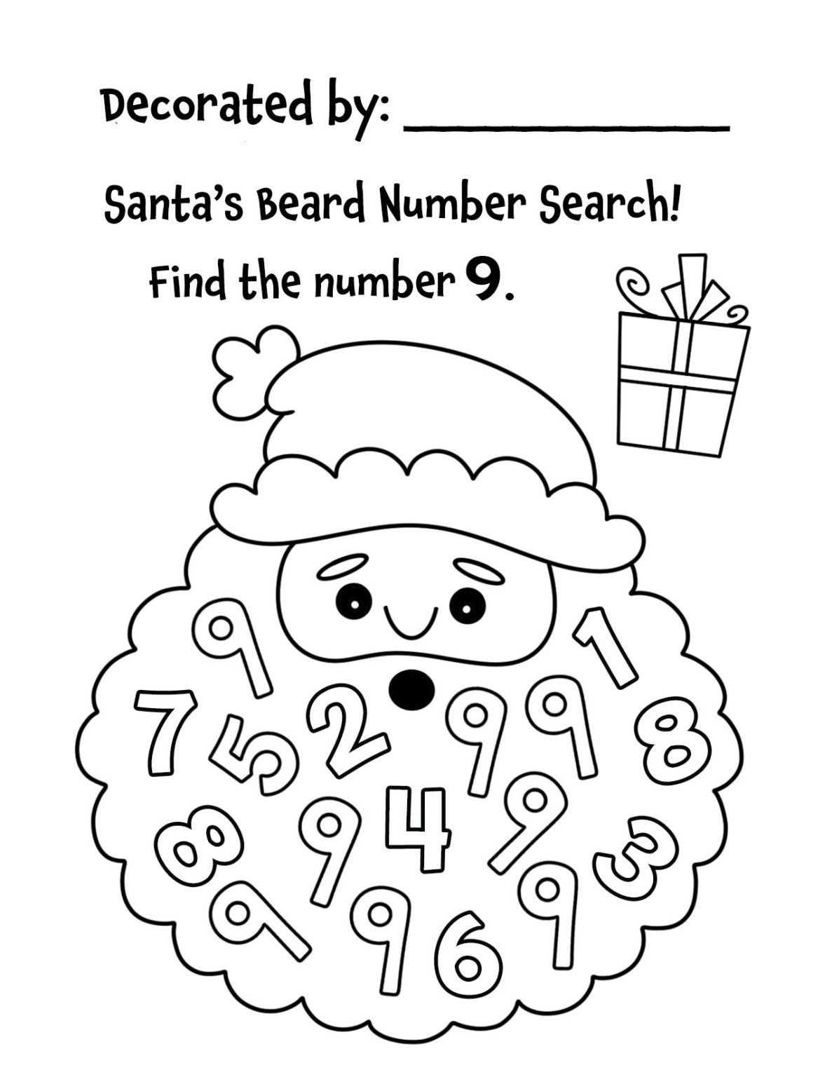 Free Santa’s Beard Number Search Printable for Preschool ⋆ The Hollydog ...