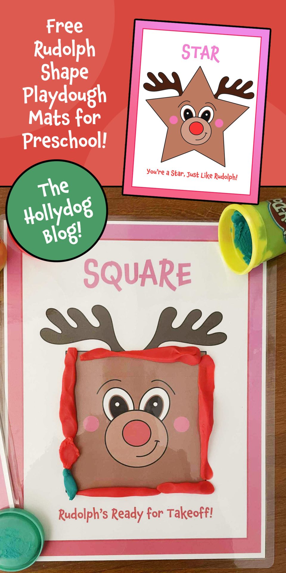 8 Free Rudolph Playdough Mats for Preschoolers — Learn Shapes with ...