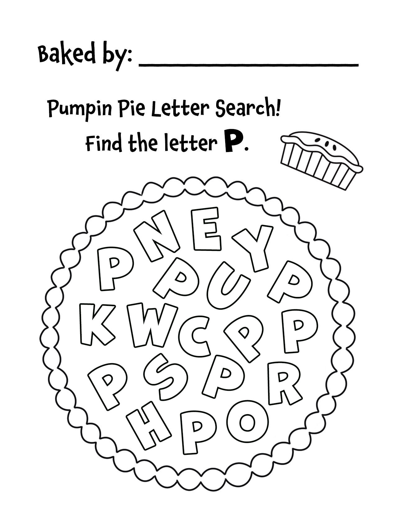 Free Pumpkin Pie Letter Search for Preschool! ⋆ The Hollydog Blog