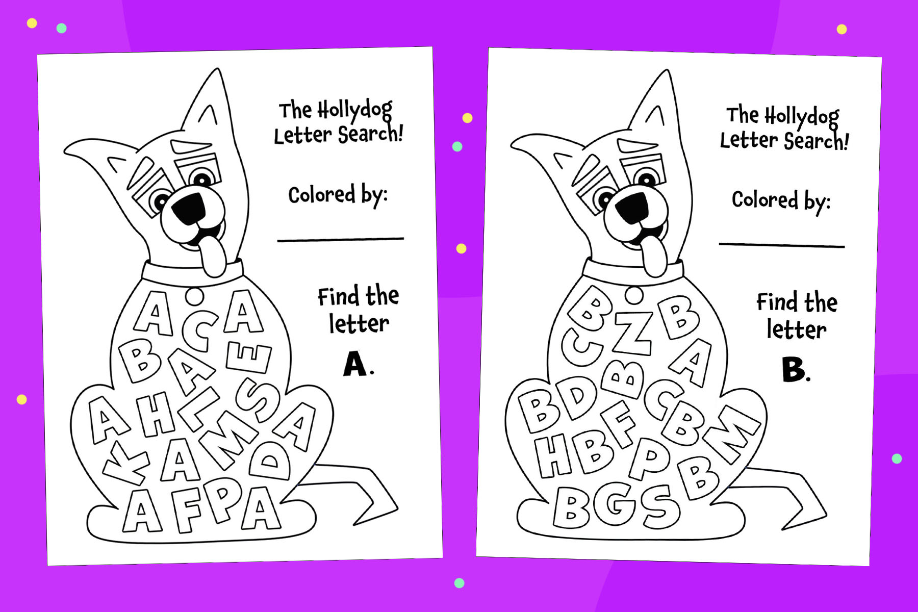 Free A–Z Hollydog Letter Search Worksheets for Preschool (26 Printable ...
