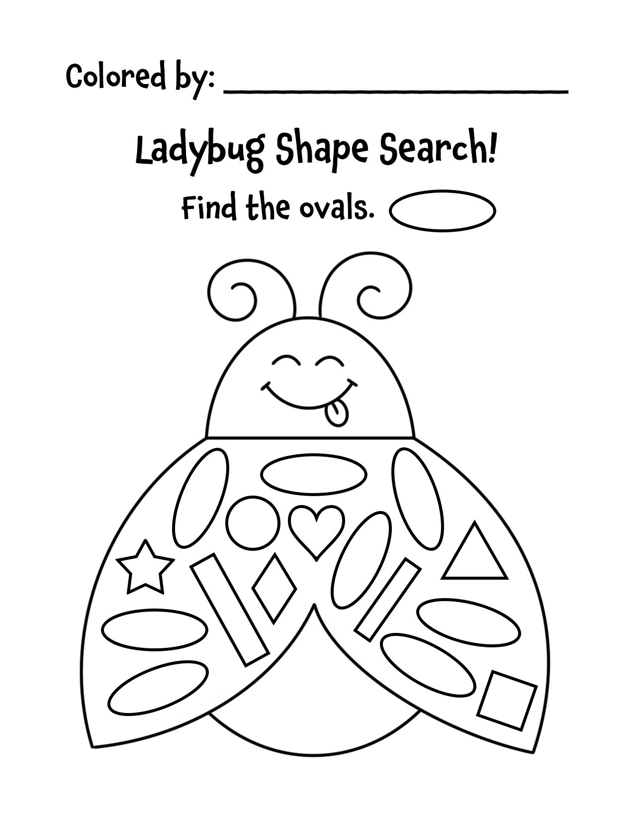Free Ladybug Shape Search Worksheets for Preschool (8 Basic Shapes) ⋆ ...