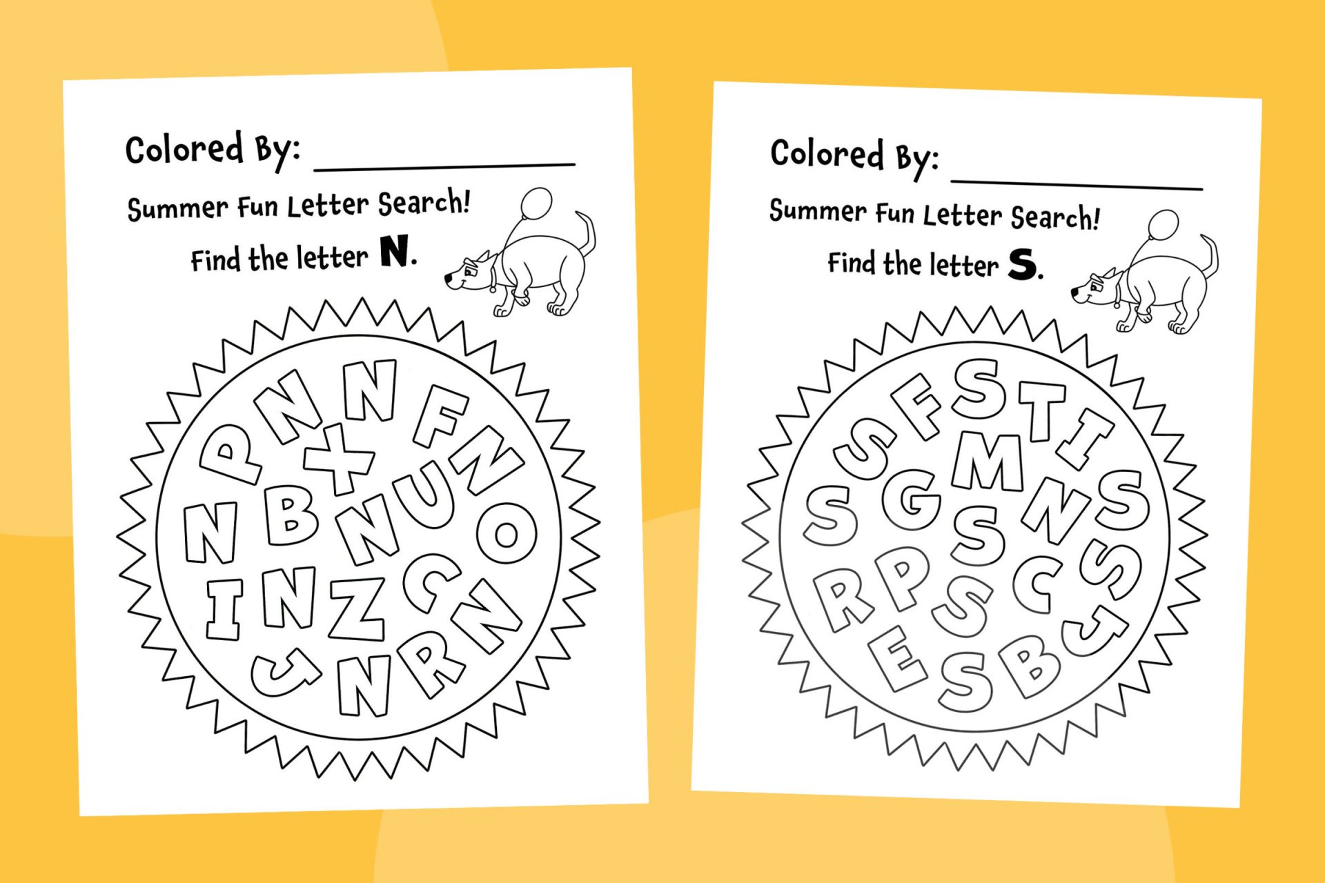 Free Summer Sunshine Letter Search Worksheets for Preschool (A–Z) ⋆ The ...