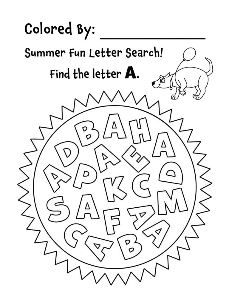 Free Summer Sunshine Letter Search Worksheets for Preschool (A–Z) ⋆ The ...